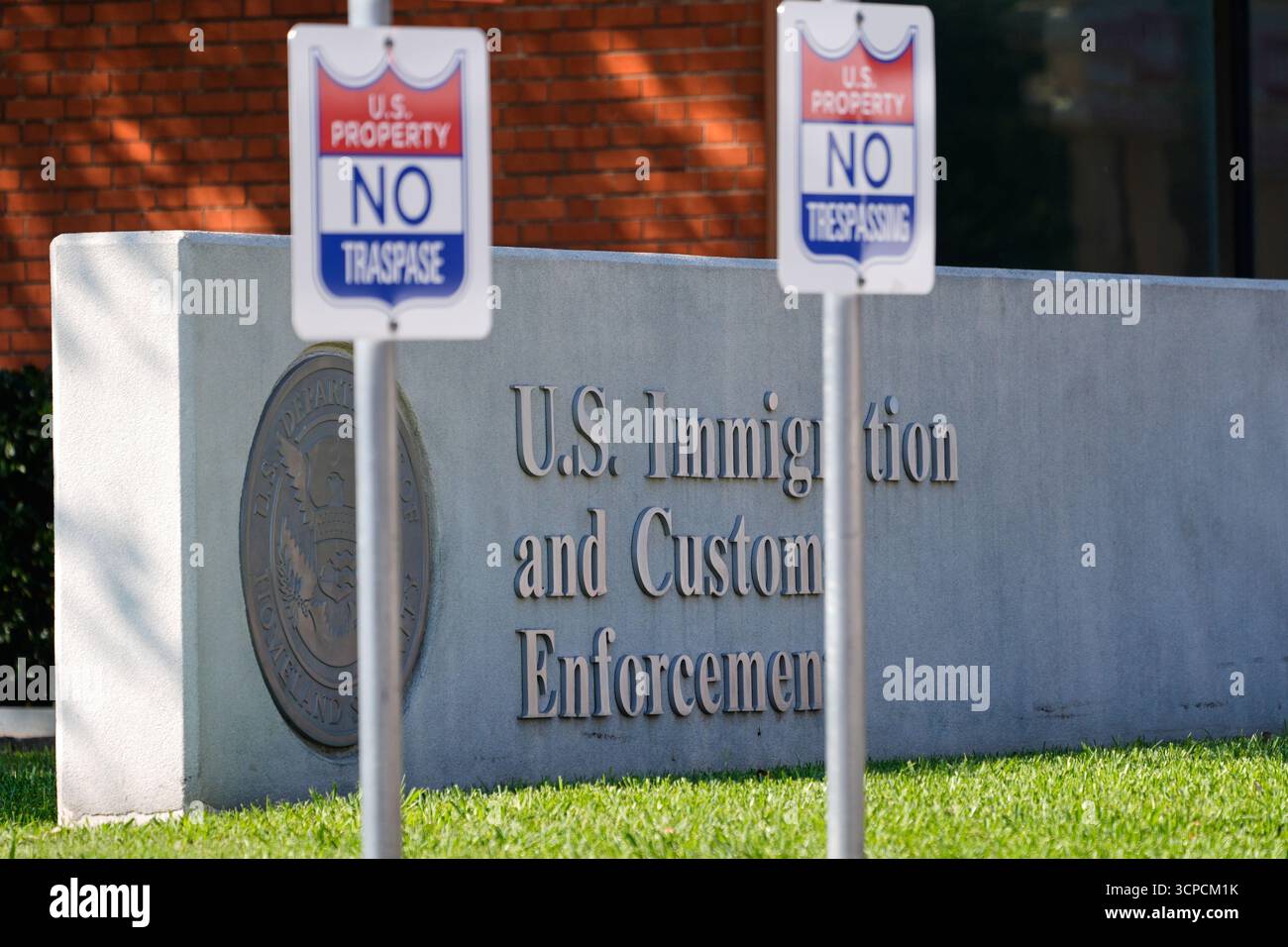 The front entry the U.S. Immigration and Customs Enforcement office is ...