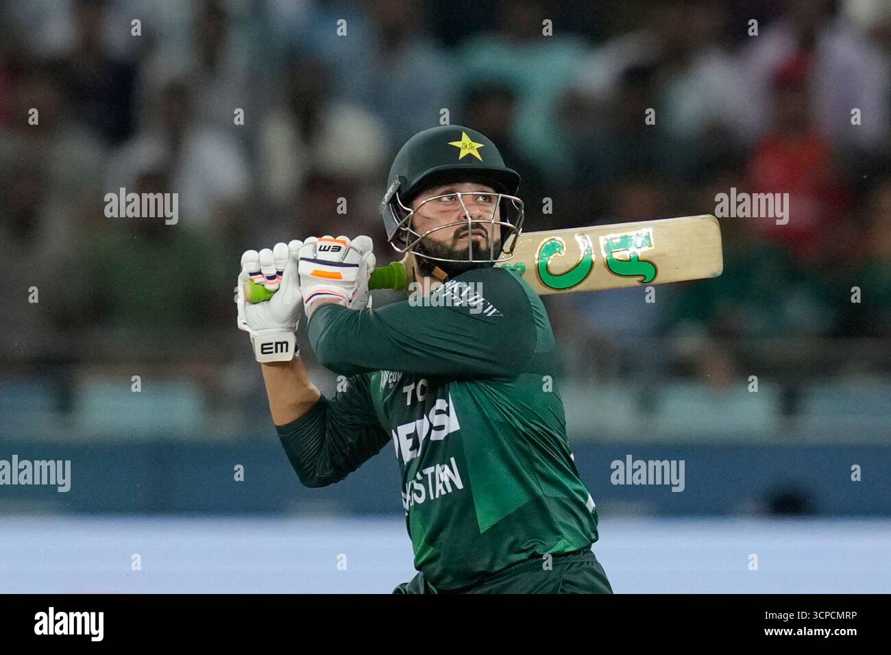 Pakistan's Faheem Ashraf plays a shot during the Asia Cup cricket match ...