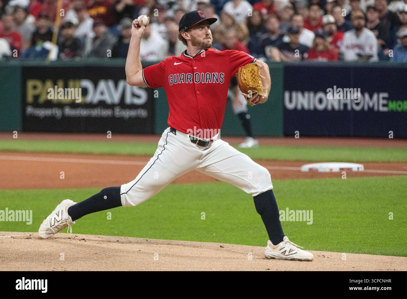 Cleveland Guardians starting pitcher Tanner Bibee delivers against the ...