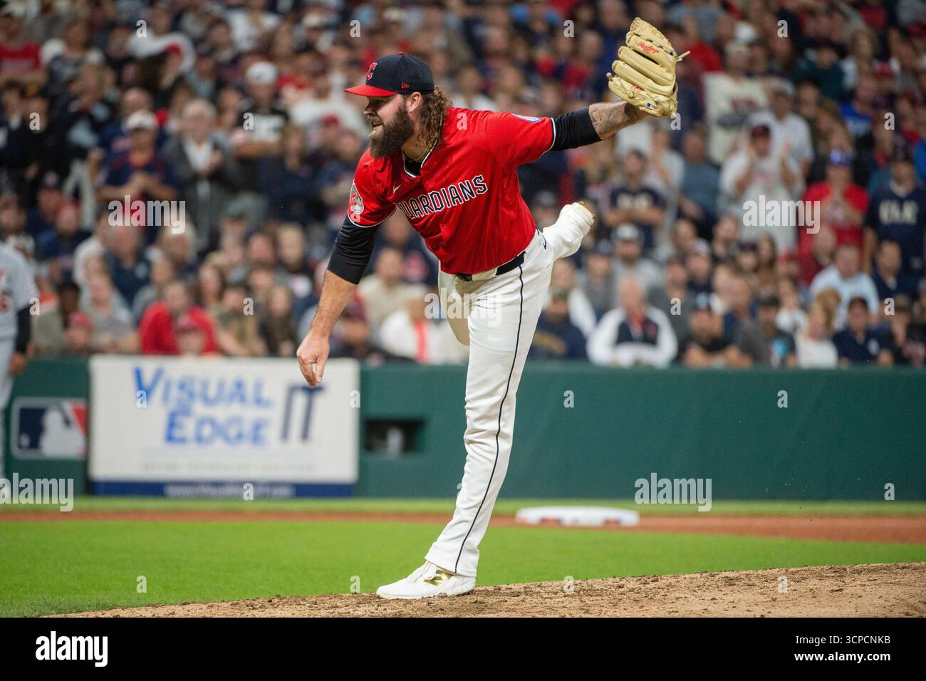 Cleveland Guardians starting pitcher Hunter Gaddis delivers against the ...
