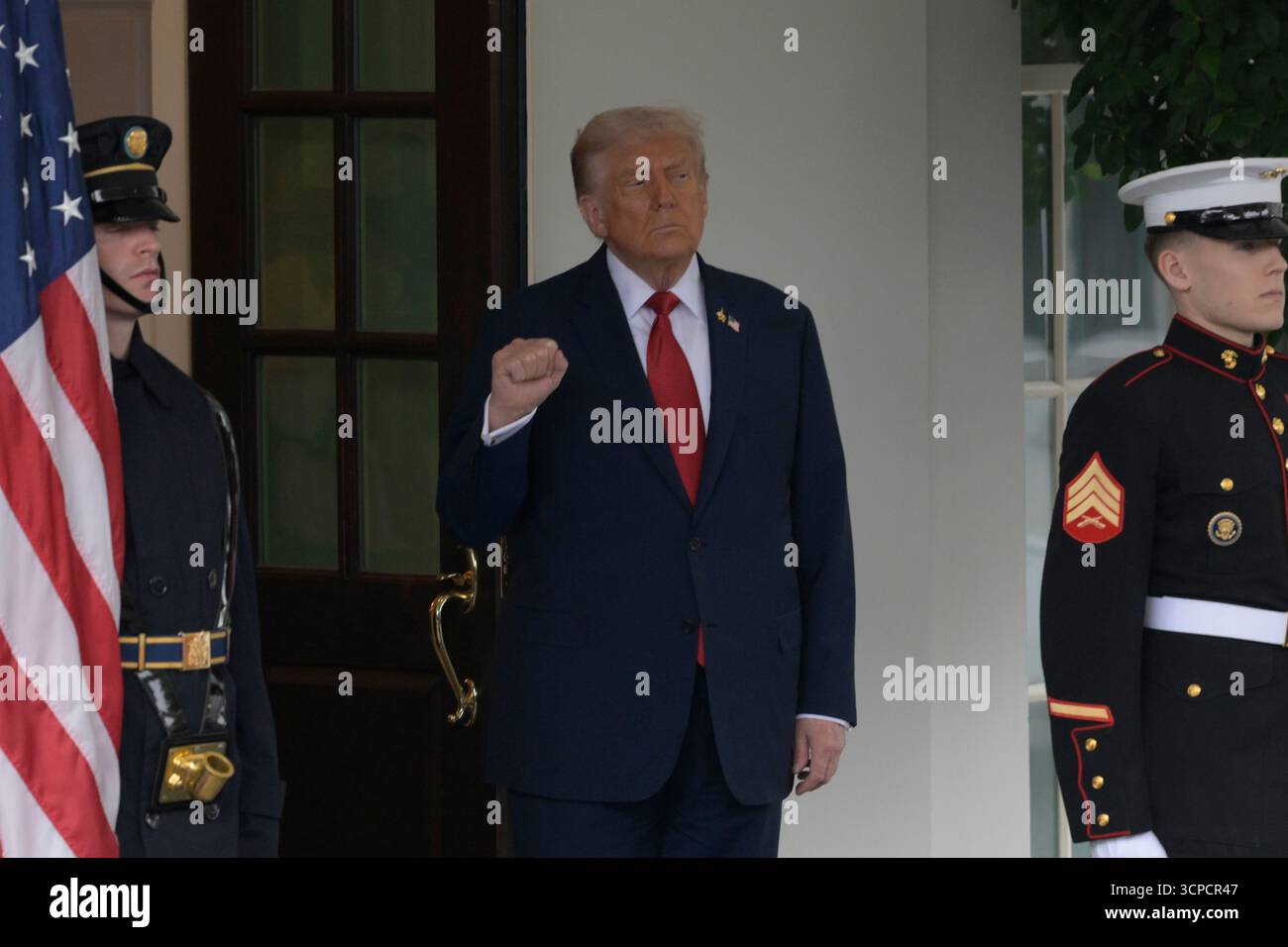 US President Donald Trump greets the President of the Republic of ...