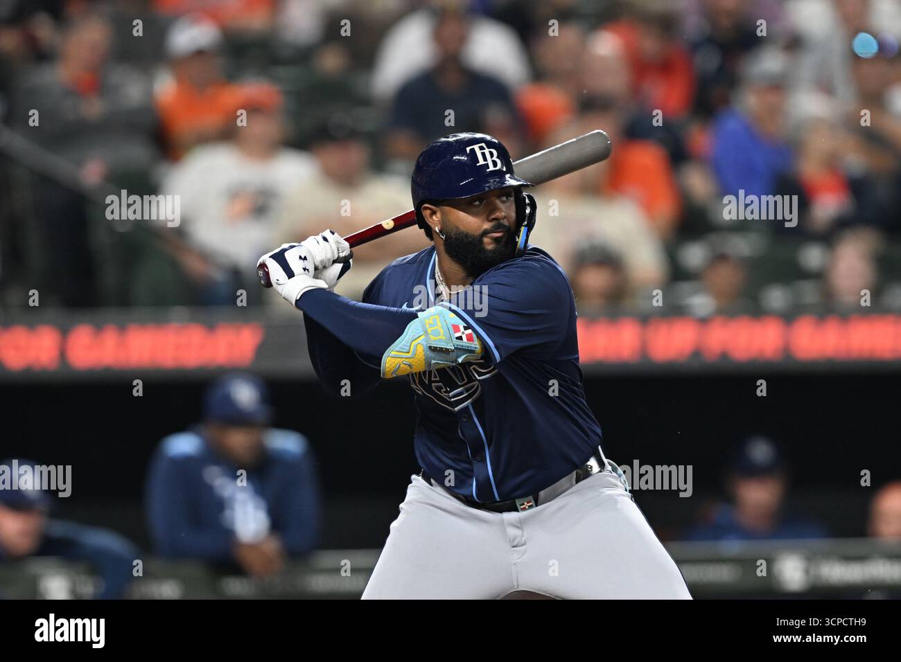 Tampa Bay Rays Junior Caminero bats against the Baltimore Orioles in ...