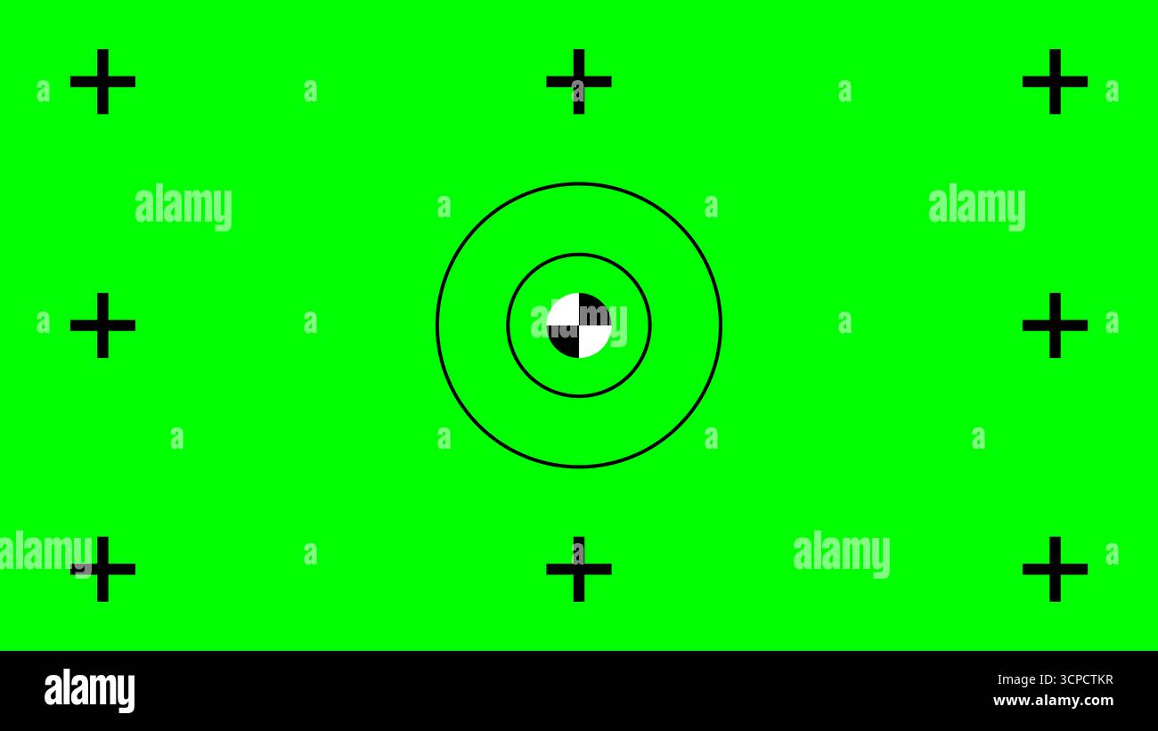 Chroma key background with black cross markers and concentric circle ...