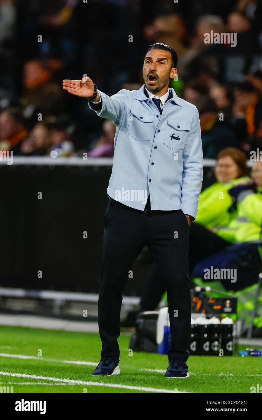 Head coach Elias Charalambous of Fotbal Club FCSB looks on during the ...