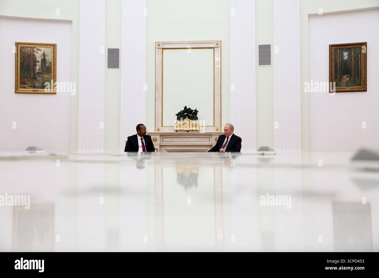 Russian President Vladimir Putin, right, speaks with Ethiopian Prime ...