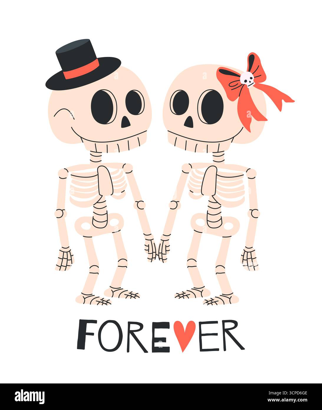Cute print with skeleton couple with FOREVER text Stock Vector Image ...