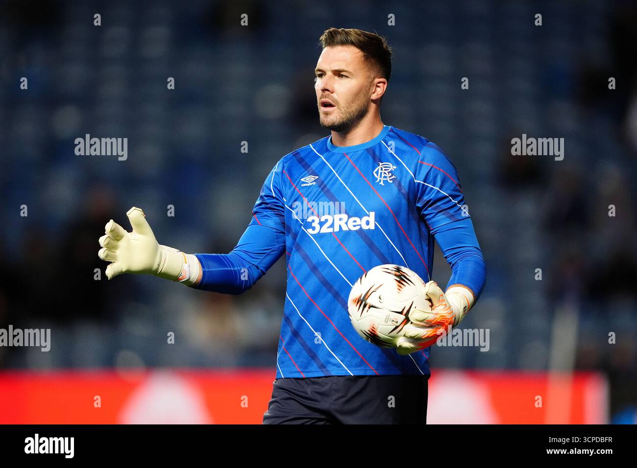 Rangers goalkeeper Jack Butland warms up ahead of the UEFA Europa ...