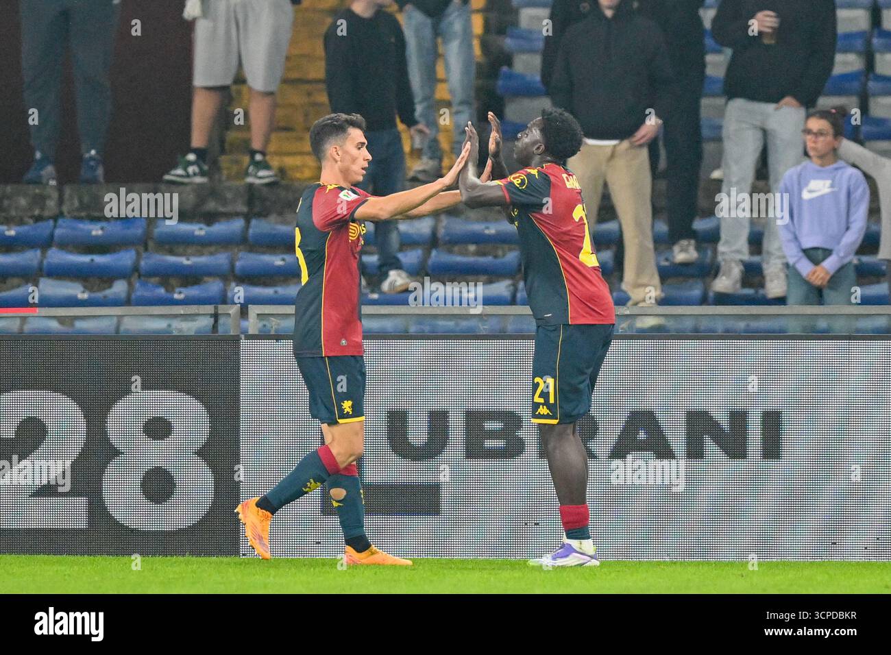GenoaÕs Jeff Ekhator celebrates after scoring a goal for his team ...