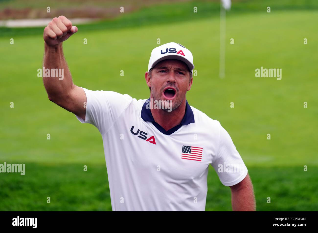 Bryson DeChambeau of Team United States on the 18th green at the ...