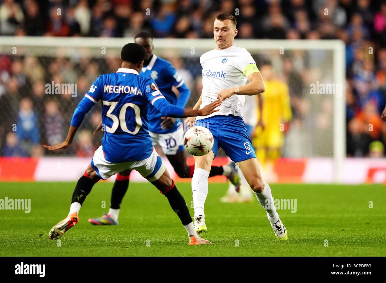 Genk's Jarne Steuckers (right) and Rangers' Jayden Meghoma battle for ...