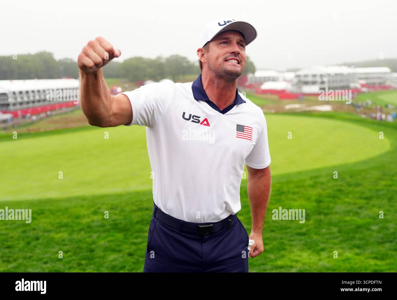 Bryson DeChambeau of Team United States on the 18th green at the ...