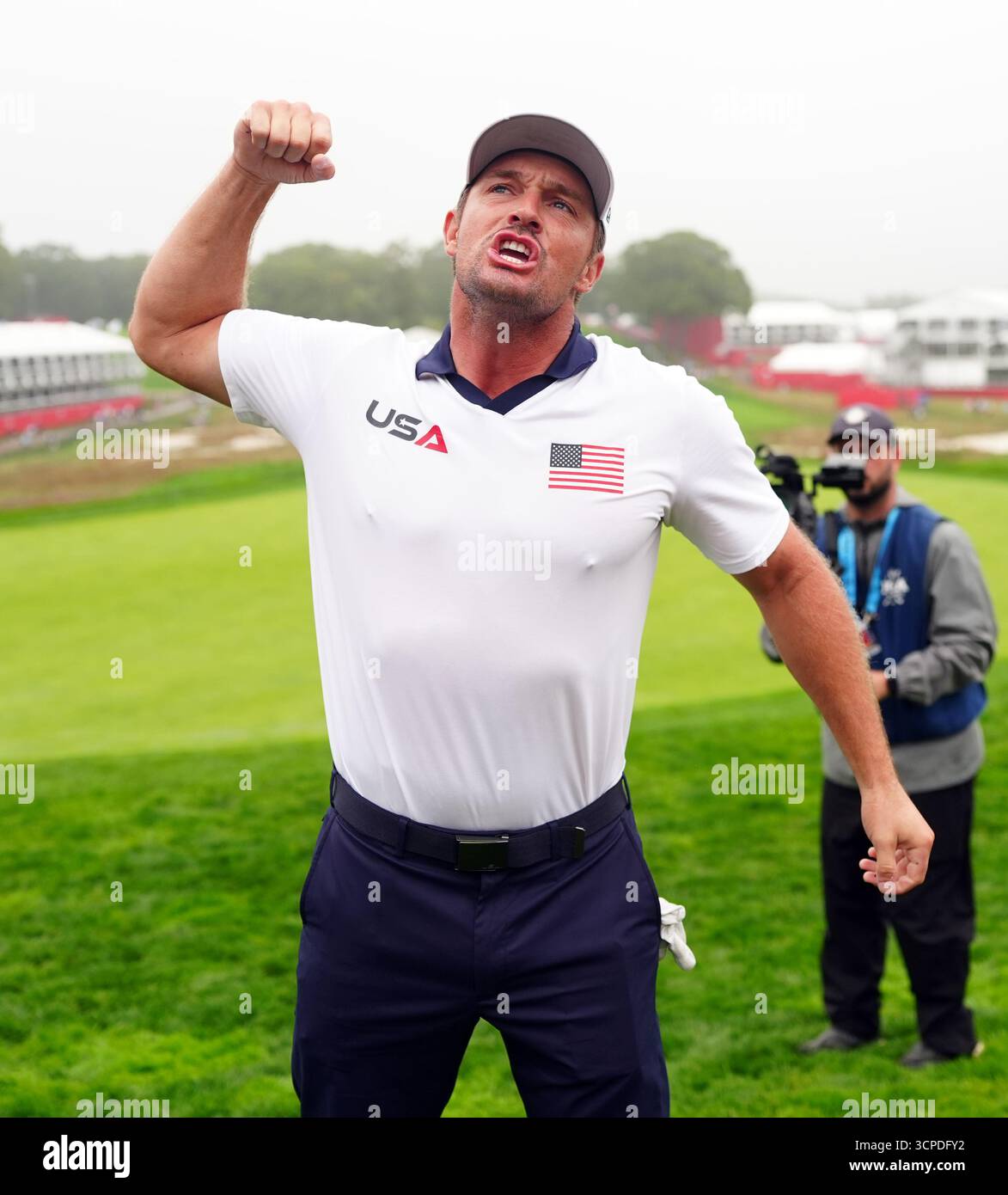Bryson DeChambeau of Team United States on the 18th green at the ...
