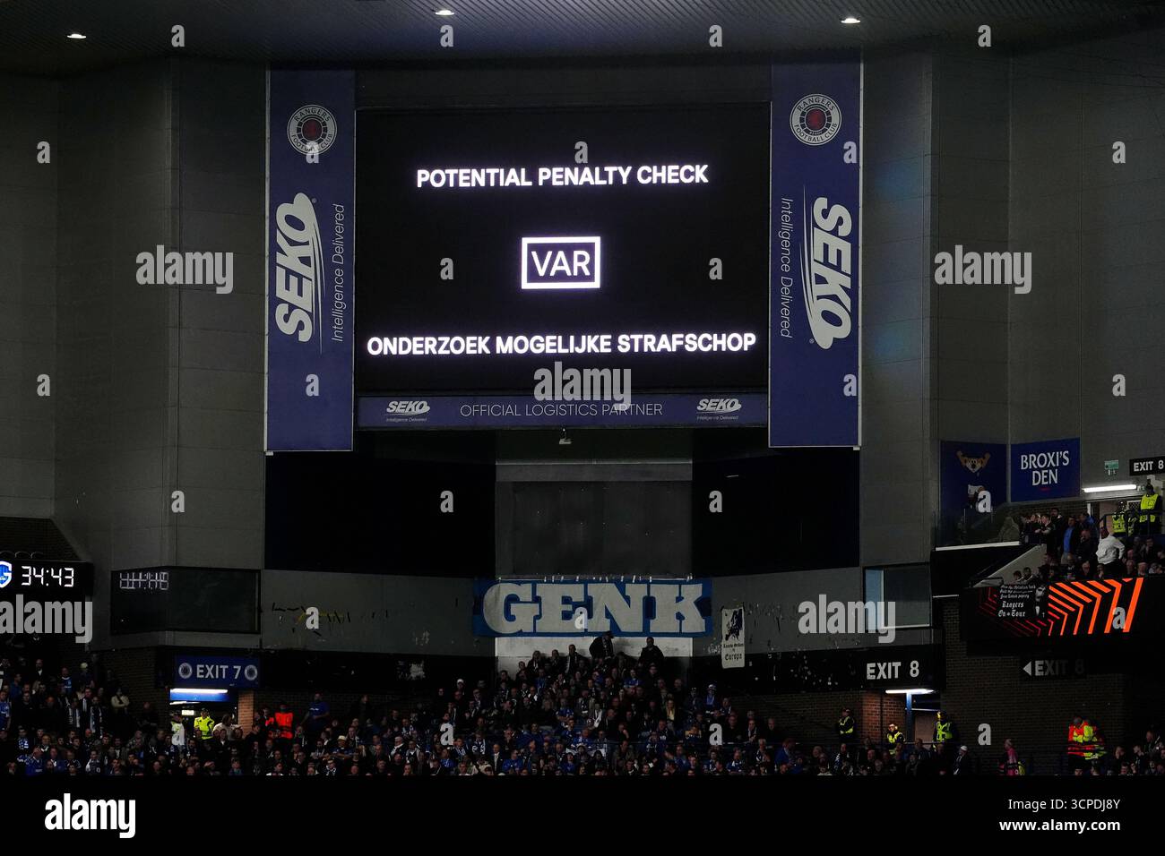 The big screen showing a VAR check for a possible penalty to Rangers ...
