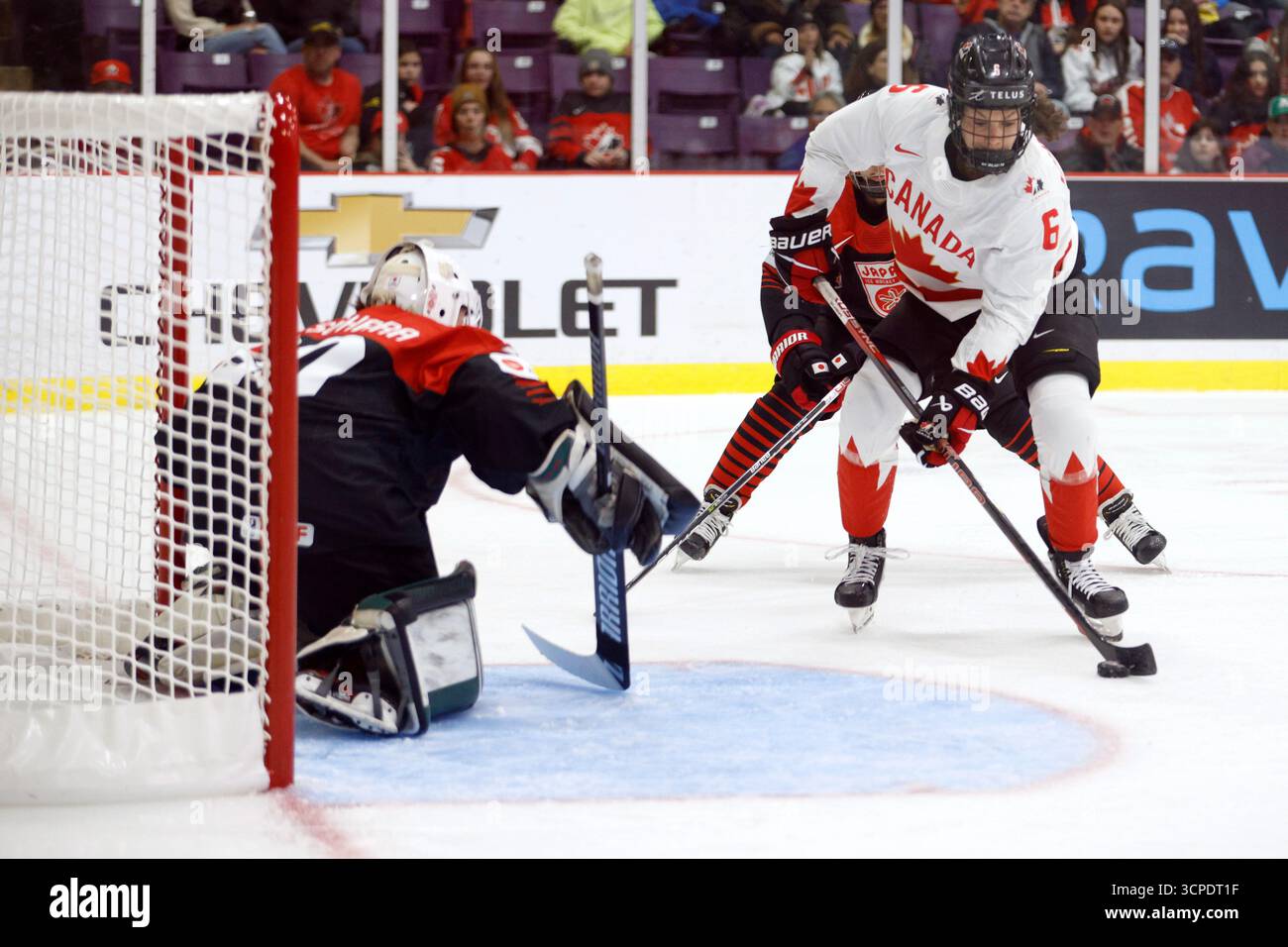 Canada forward Rebecca Johnston (6) takes a shot on Japan goaltender ...
