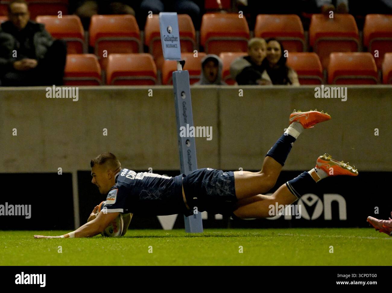 Sale Sharks' Joe Carpenter scores a try during the Gallagher PREM match ...