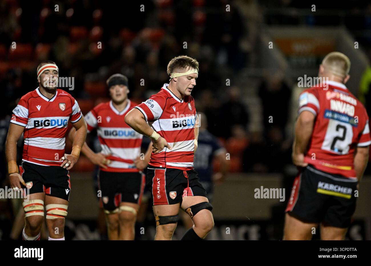 Gloucester's Jack Clement reacts after his side conceded a try during ...
