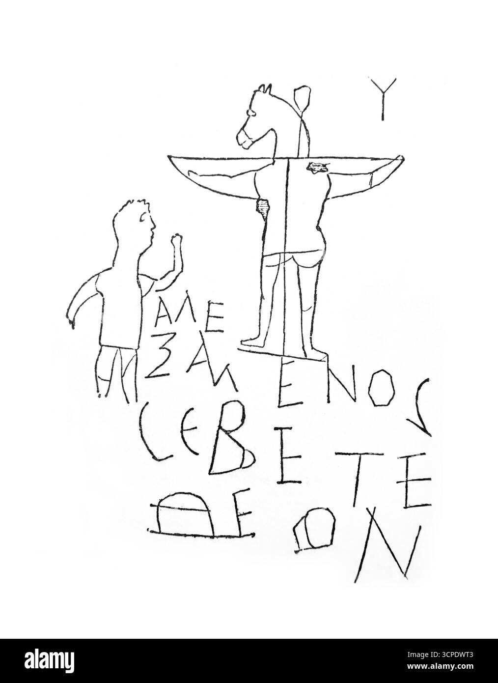 Illustration of the Alexamenos Graffito on the walls of the Palatine ...