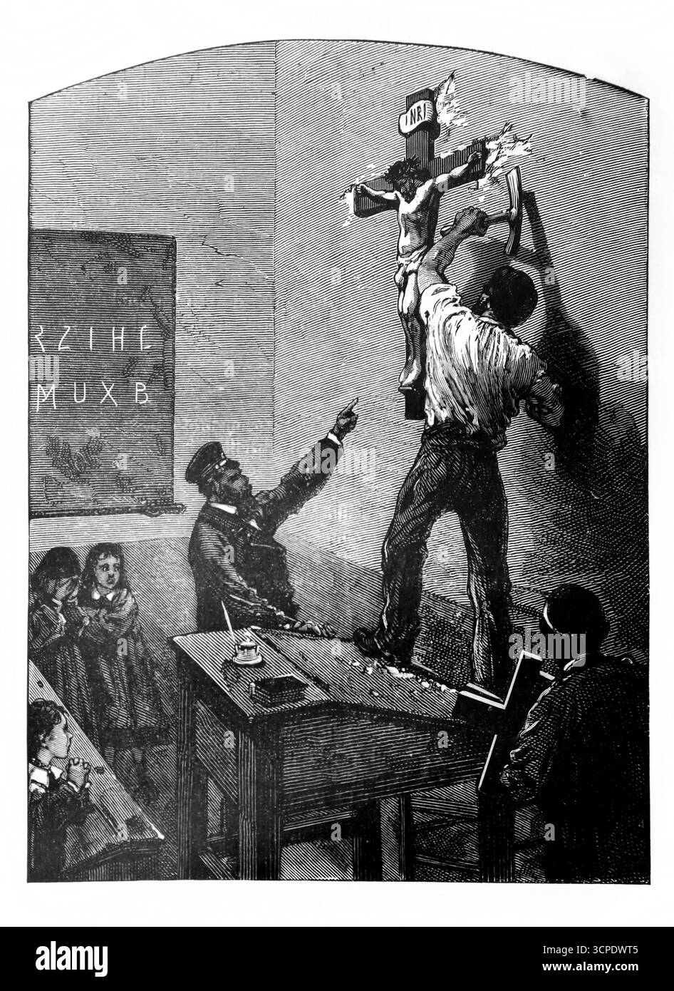 Illustration of The Crucifix being teared out of school from a 1902 ...