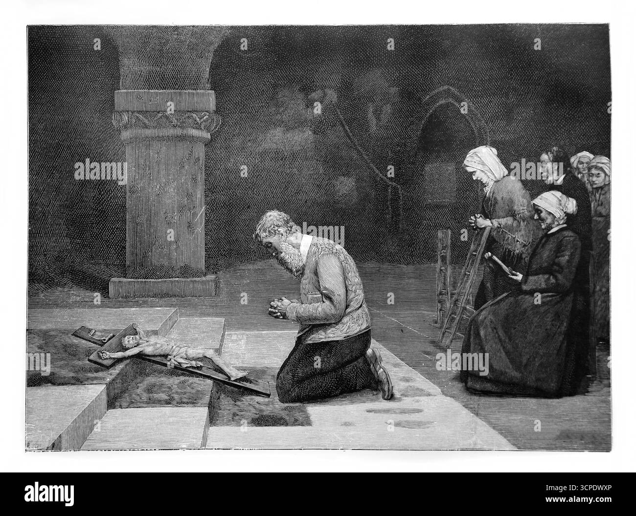 Illustration of Adoration of the Crucifix on Good Friday from a 1902 ...