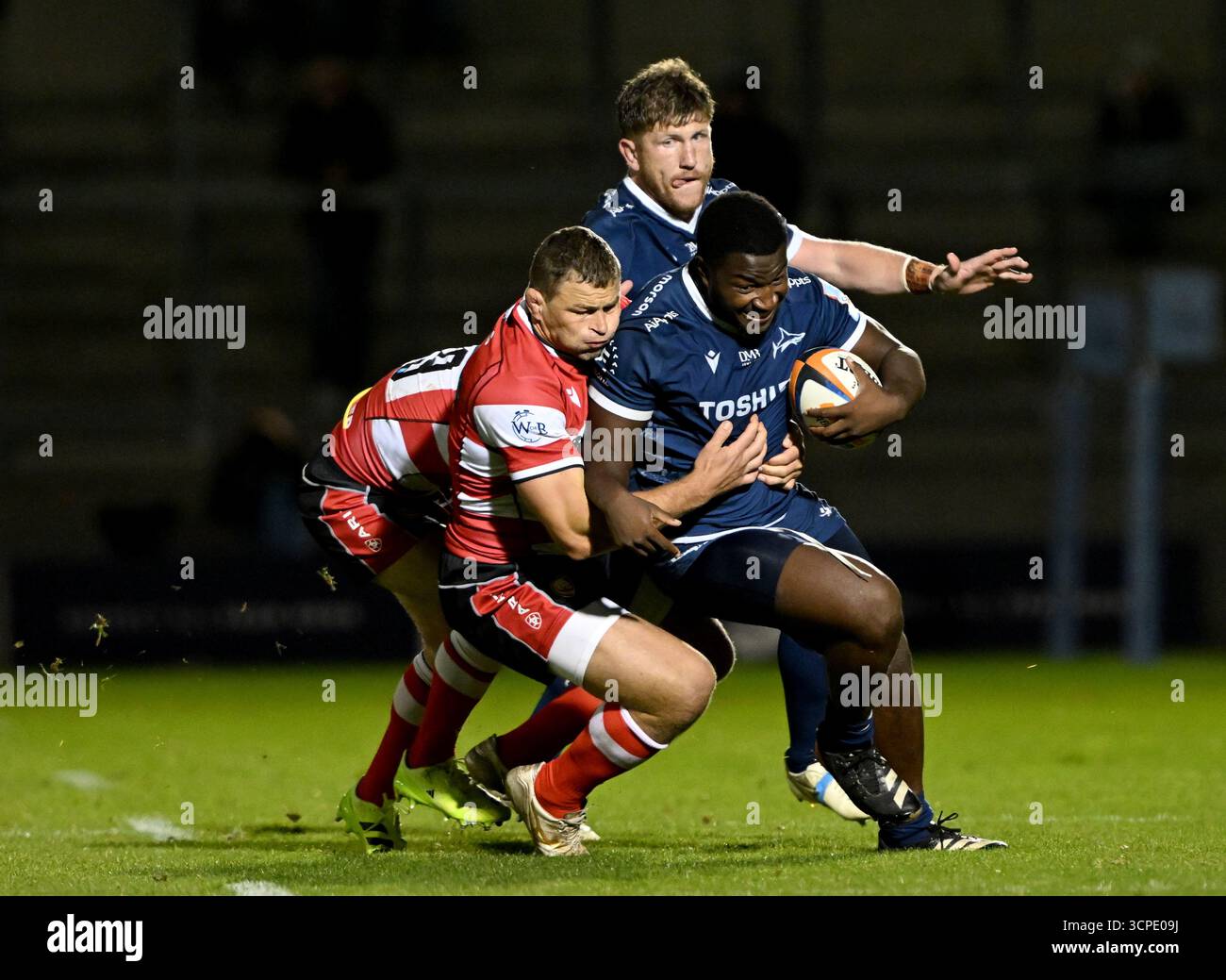 Sale Sharks' Nathan Jibulu (right) is tackled during the Gallagher PREM ...