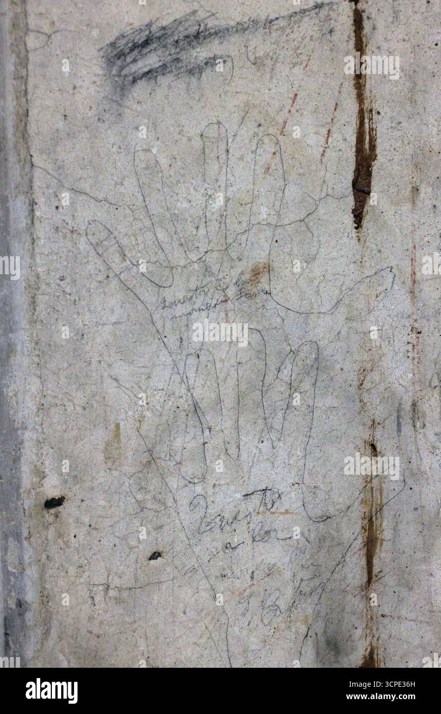 Art vandalism on 18th century fresco Villa Palagonia Sicily. Hand ...
