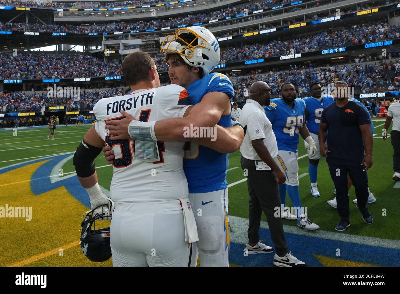 Los Angeles Chargers quarterback Justin Herbert greets Denver Broncos ...