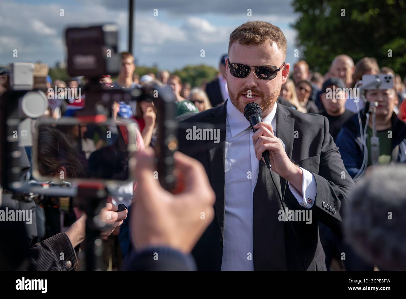Jack Ross CEO of Turning Point UK. Charlie Kirk vigil at London’s Hyde ...