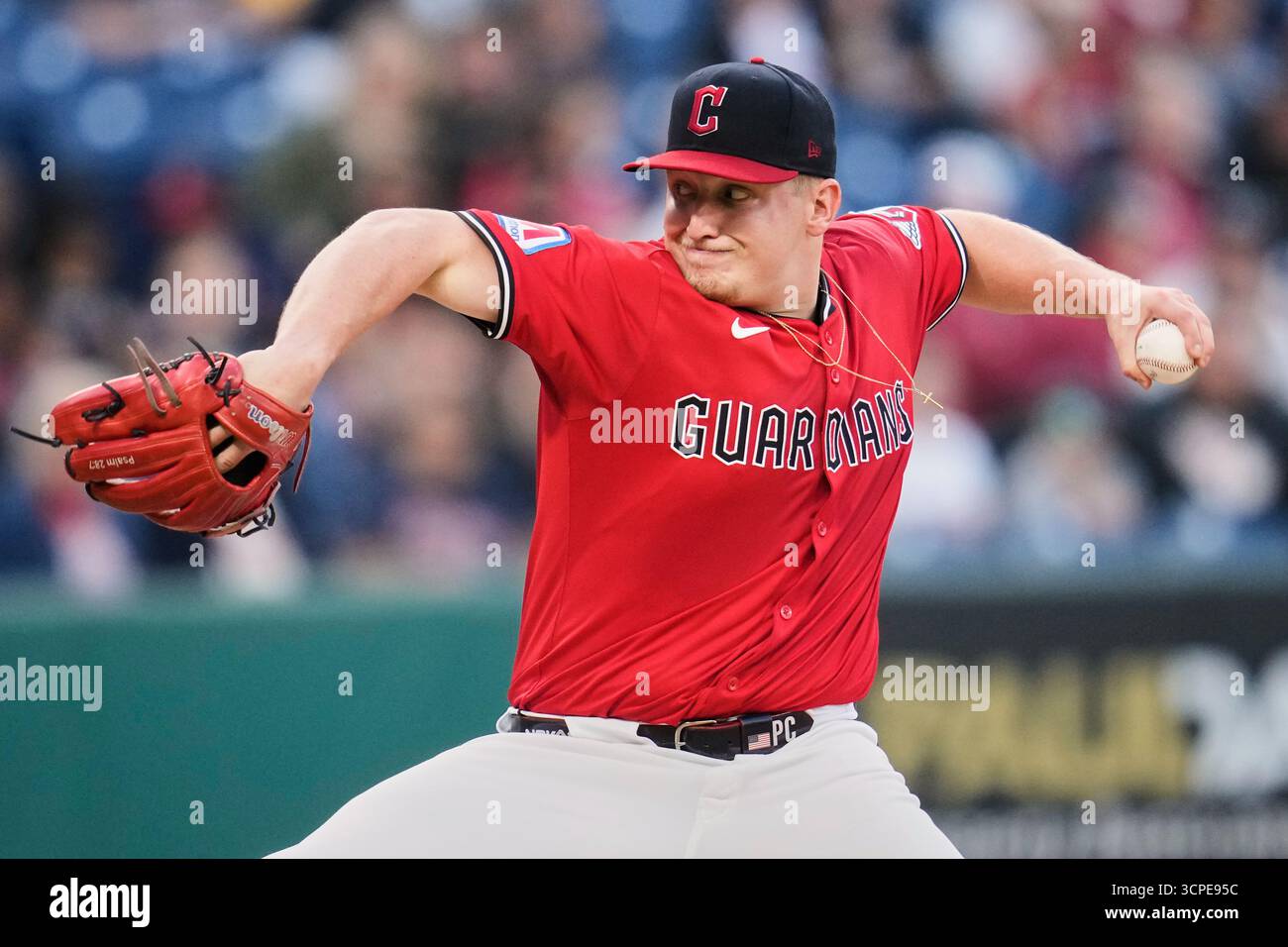 Cleveland Guardians' Parker Messick pitches in the first inning of a ...