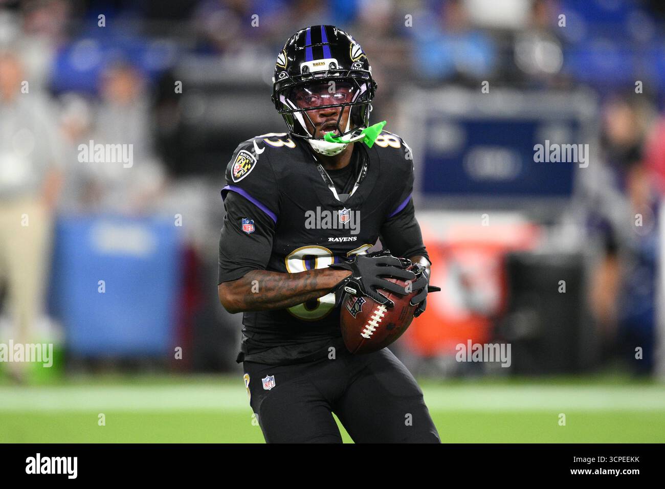Baltimore Ravens wide receiver Lajohntay Wester (83) warms up before an ...