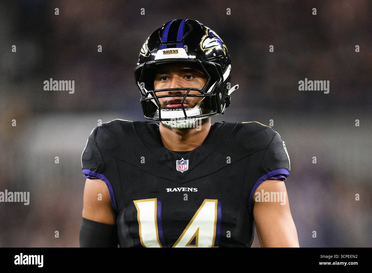 Baltimore Ravens safety Kyle Hamilton (14) in action during the first ...