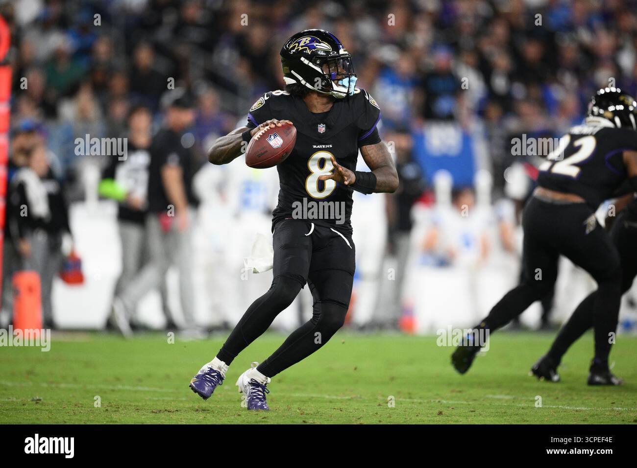 Baltimore Ravens quarterback Lamar Jackson (8) in action during the ...