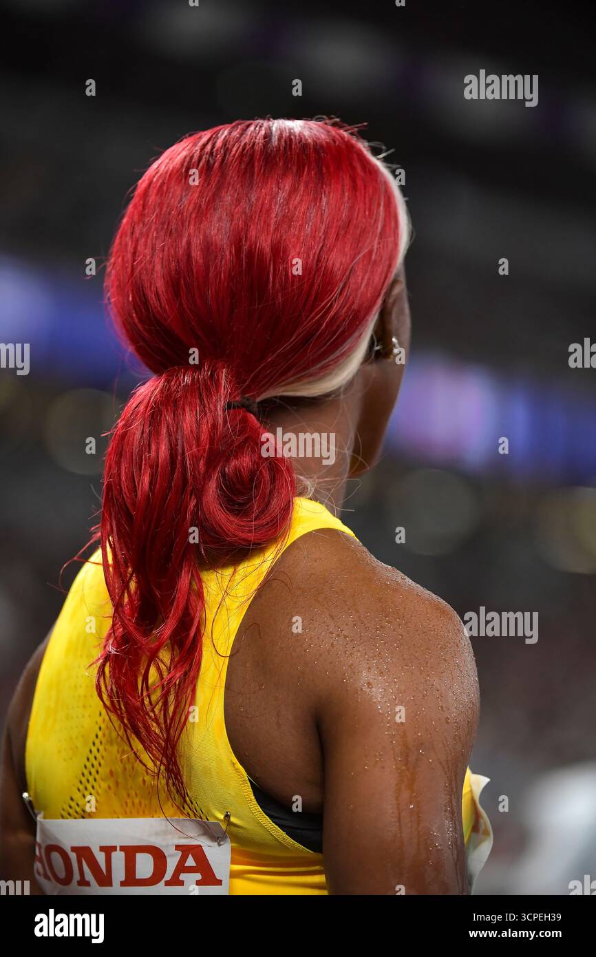 Shelly-Ann Fraser-Pryce of Jamaica competing in the 4x100m women’s ...