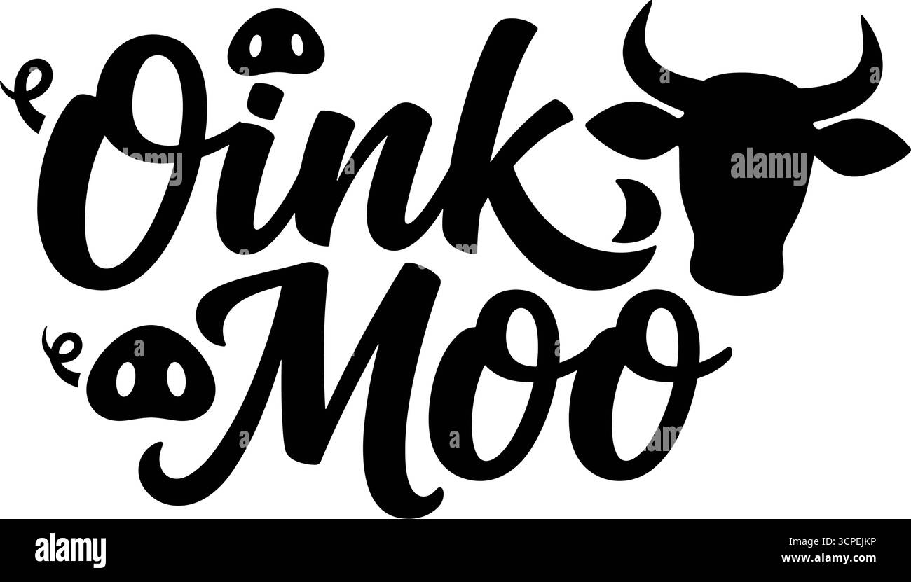 This minimal illustration features a pig snout detail on the word oink ...