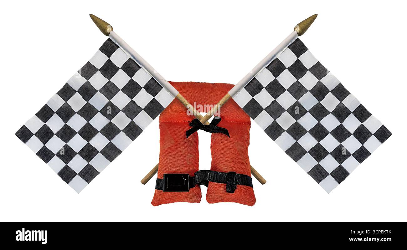 Black and white checkered flags with a life preserver to show boating ...
