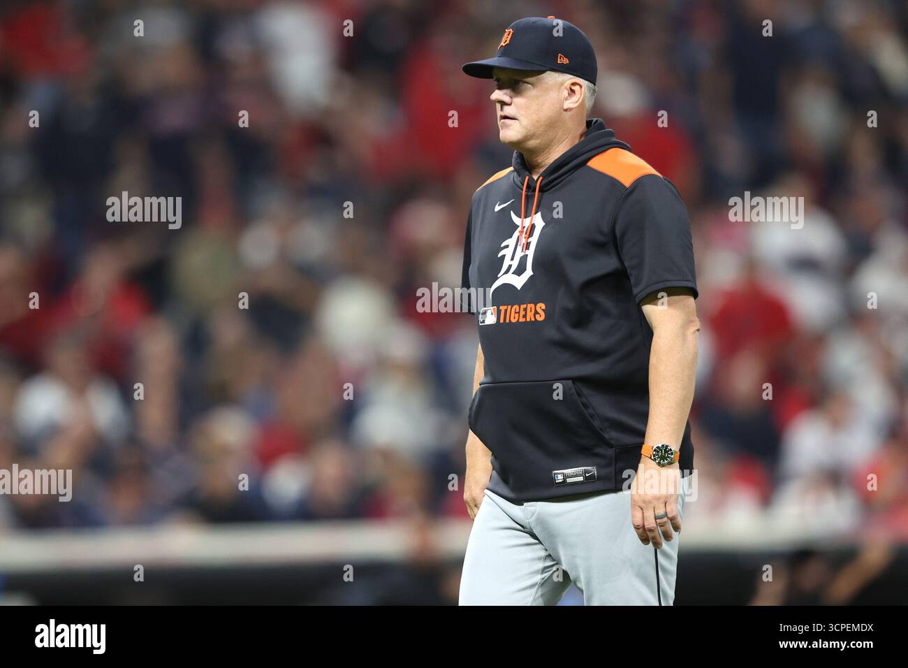 Detroit Tigers manager A.J. Hinch walks back to the dug out during the ...