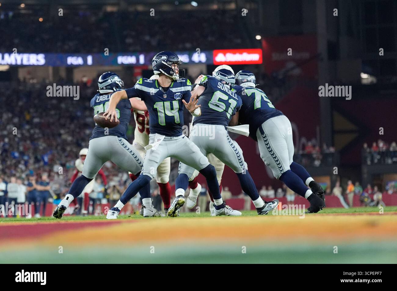 Seattle Seahawks quarterback Sam Darnold throws during the second half ...