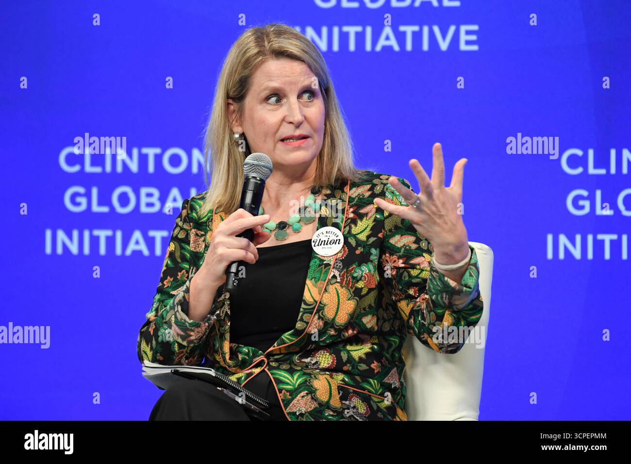 AFL–CIO President Liz Shuler onstage at the Clinton Global Initiative ...