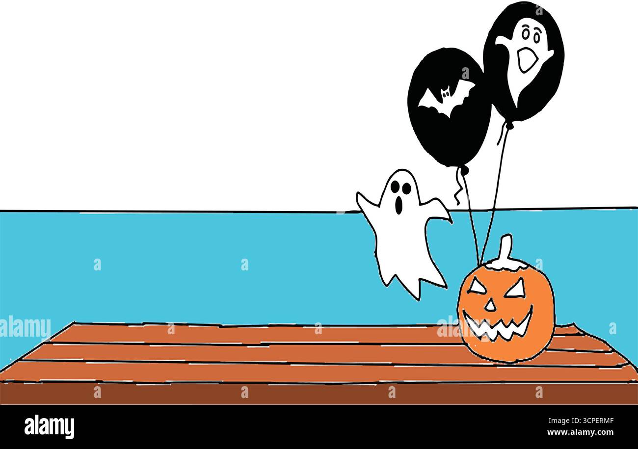 Digitally Handmade Halloween Pumpkin with Ghost Balloons and Spooky ...