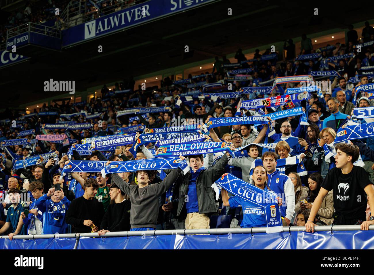 Fans of Real Oviedo seen during the LaLiga EA SPORTS game between teams ...