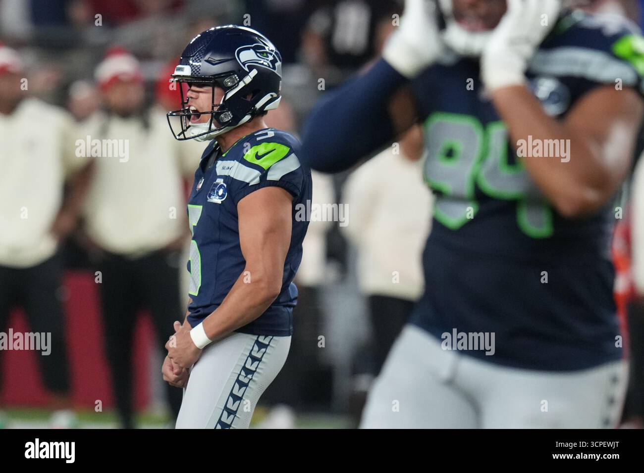 Seattle Seahawks kicker Jason Myers (5) celebrates after making a 52 ...