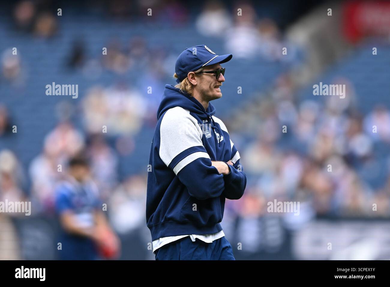 Tom Stewart of Geelong looks on during a Geelong Cats Captains run at ...