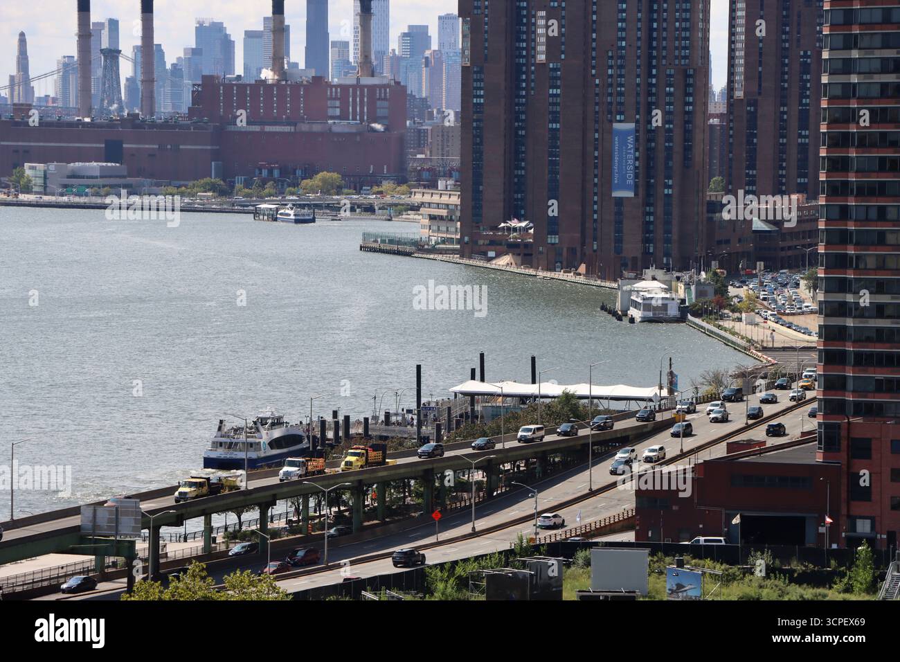 FDR drive along East River with E 35th street ferry station and ...