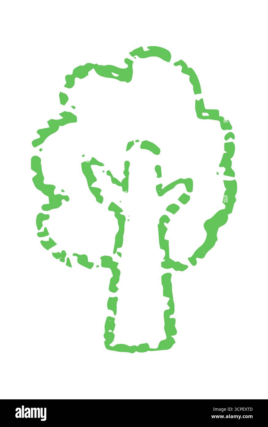 Green Tree Crayon Drawing in Childlike Style. Eco-Friendly and ...