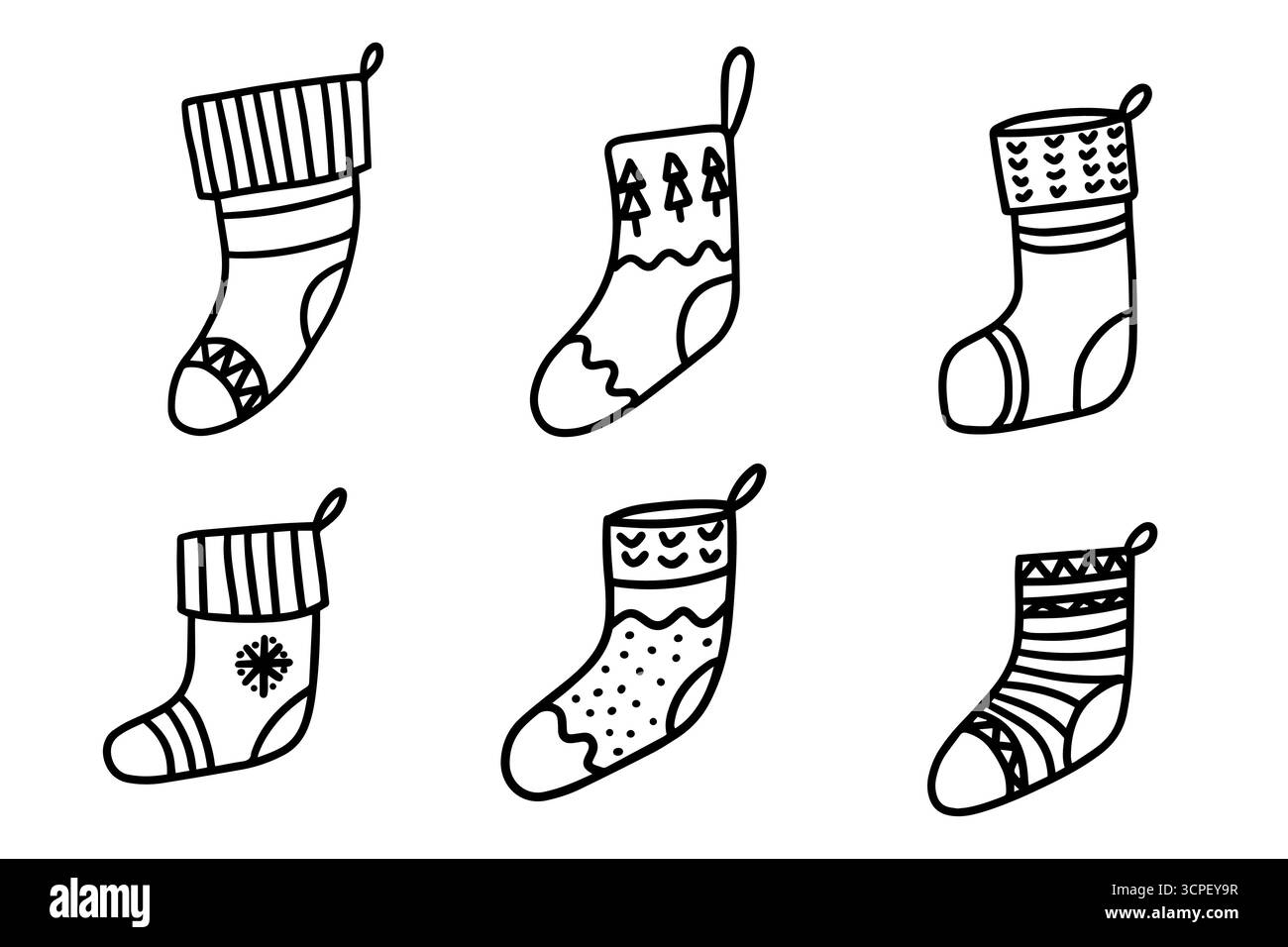 Hand drawn doodle Christmas stocking illustration in outline style ...