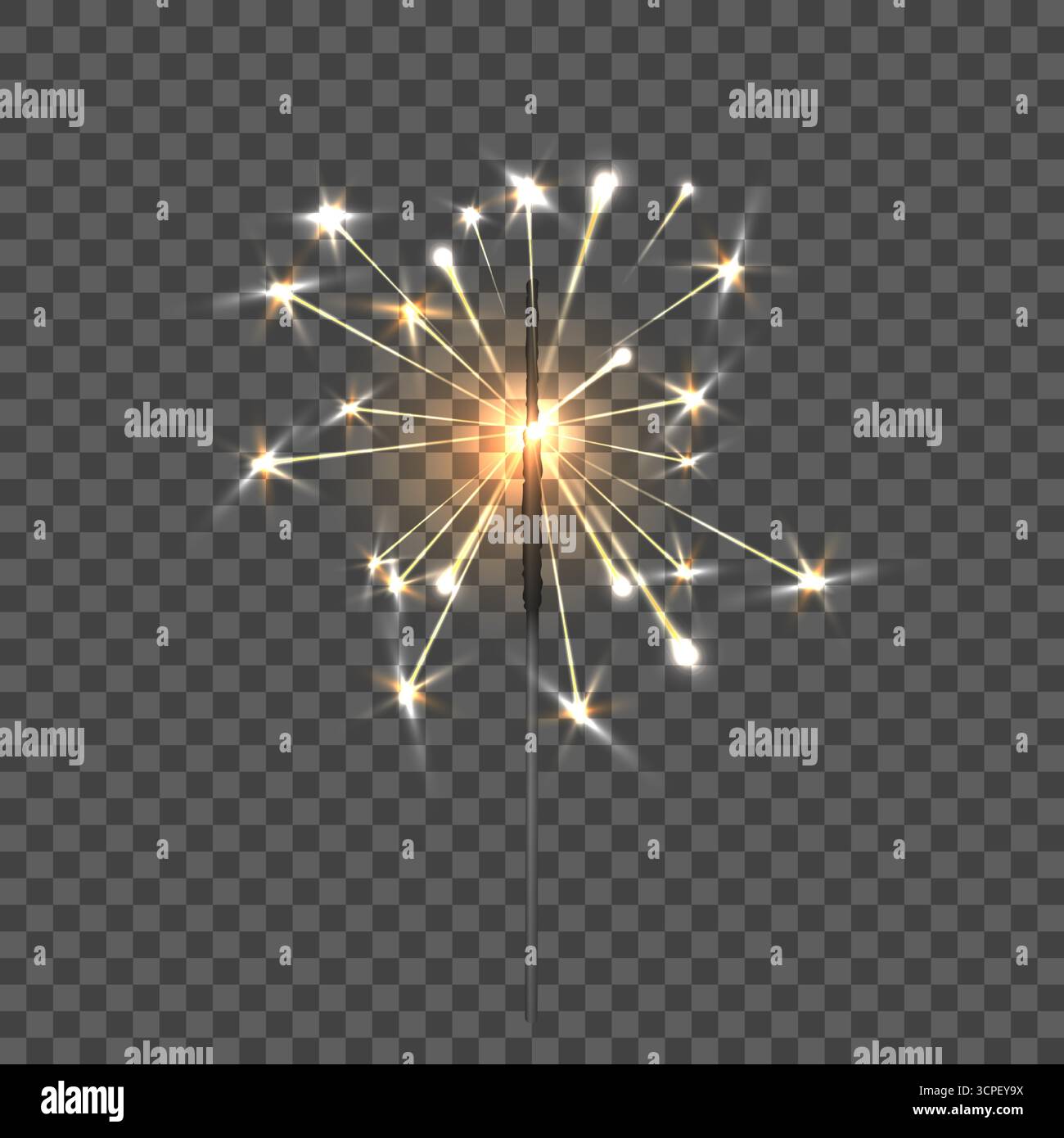Sparkler with glowing light effect on transparent background. Vector ...