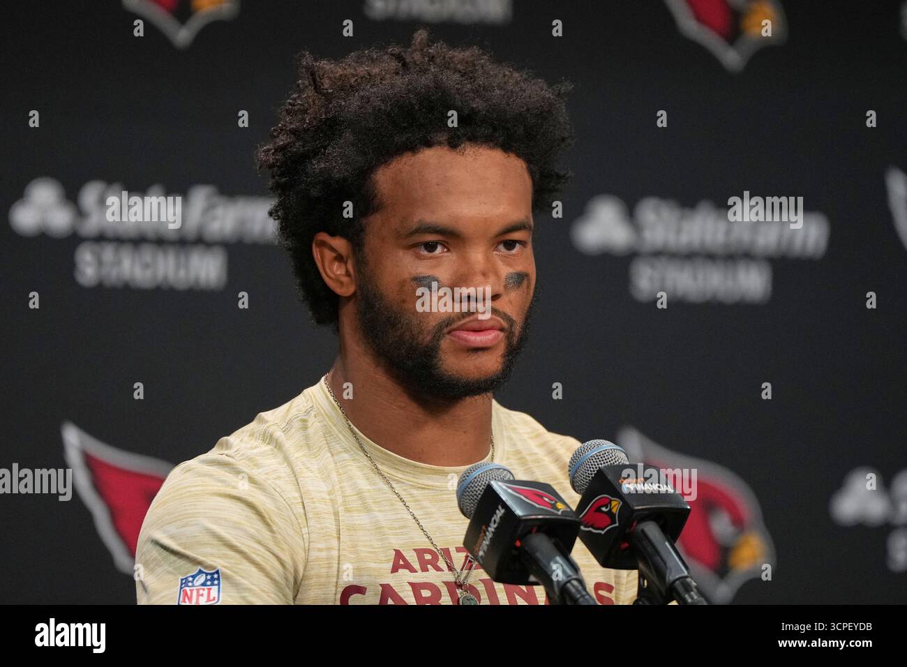Arizona Cardinals quarterback Kyler Murray speaks during a news ...
