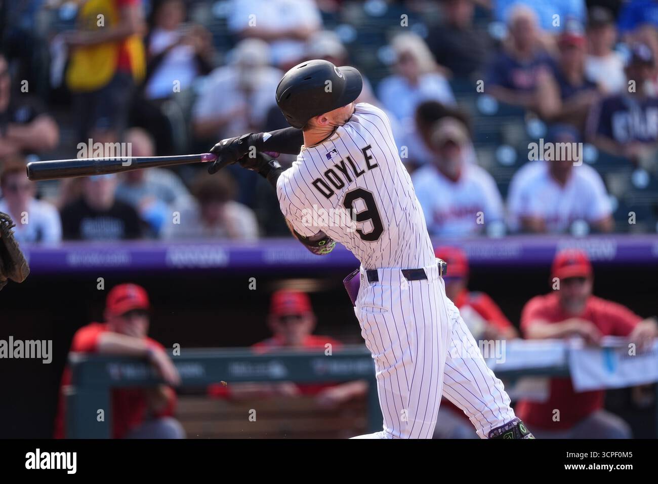 Colorado Rockies center fielder Brenton Doyle (9) in the seventh inning ...