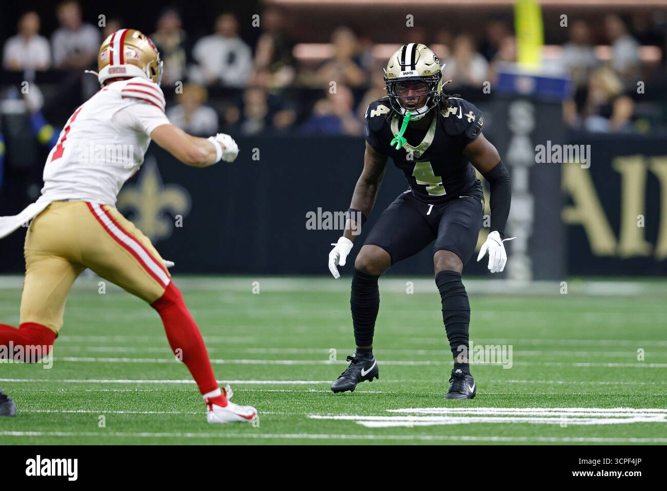 New Orleans Saints cornerback Kool-Aid McKinstry (4) defends during an ...