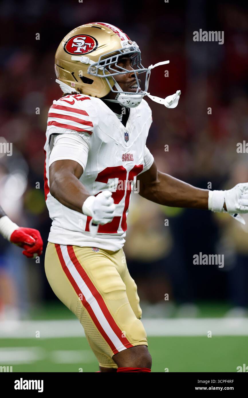 San Francisco 49ers cornerback Upton Stout (20) reacts during an NFL ...
