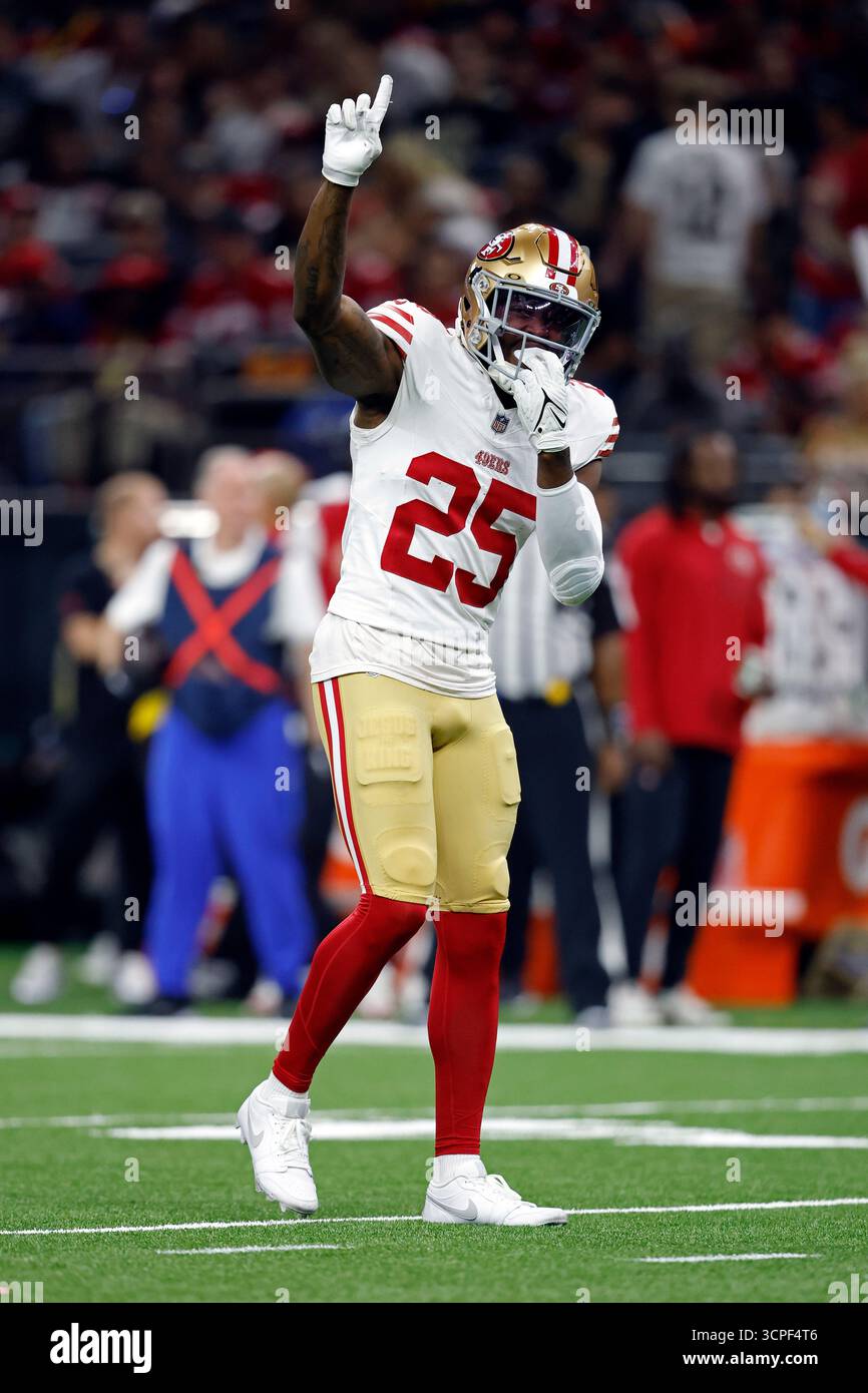 San Francisco 49ers safety Jason Pinnock (25) reacts during an NFL ...